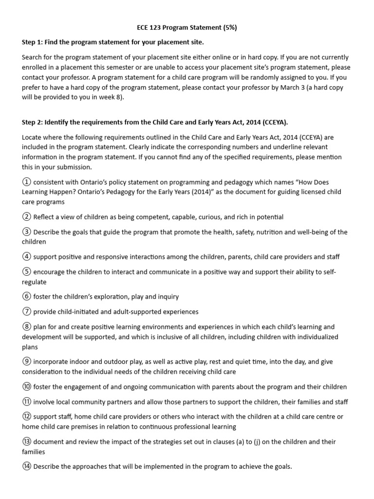 ECE 123 Program Statement | PDF | Child Care | Learning