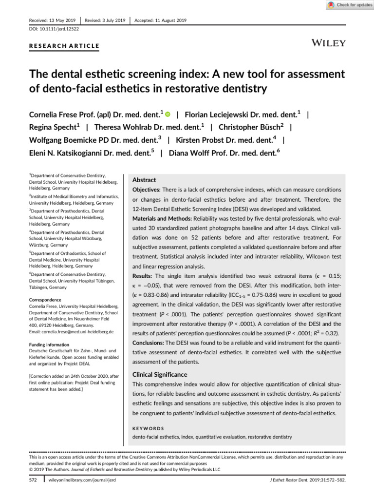 J Esthet Restor Dent - 2019 - Frese - The Dental Esthetic Screening ...