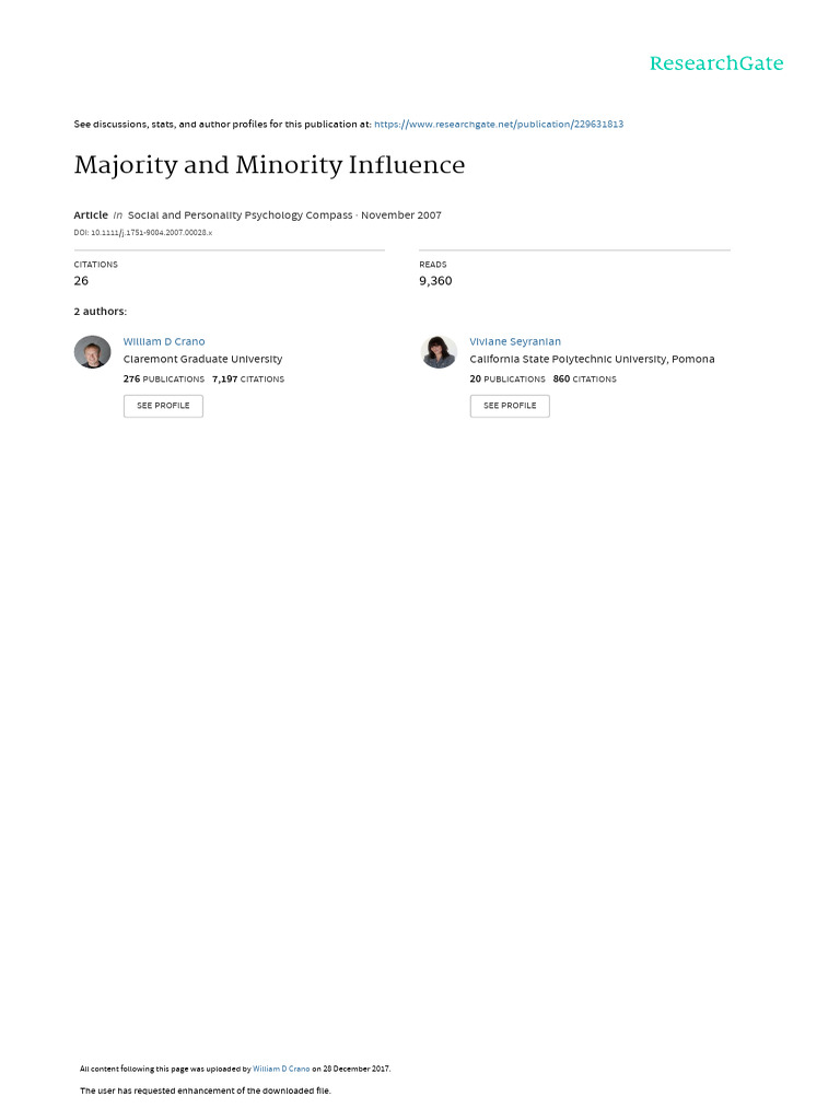 Minority and Majority Influence | PDF | Attitude (Psychology) | Persuasion