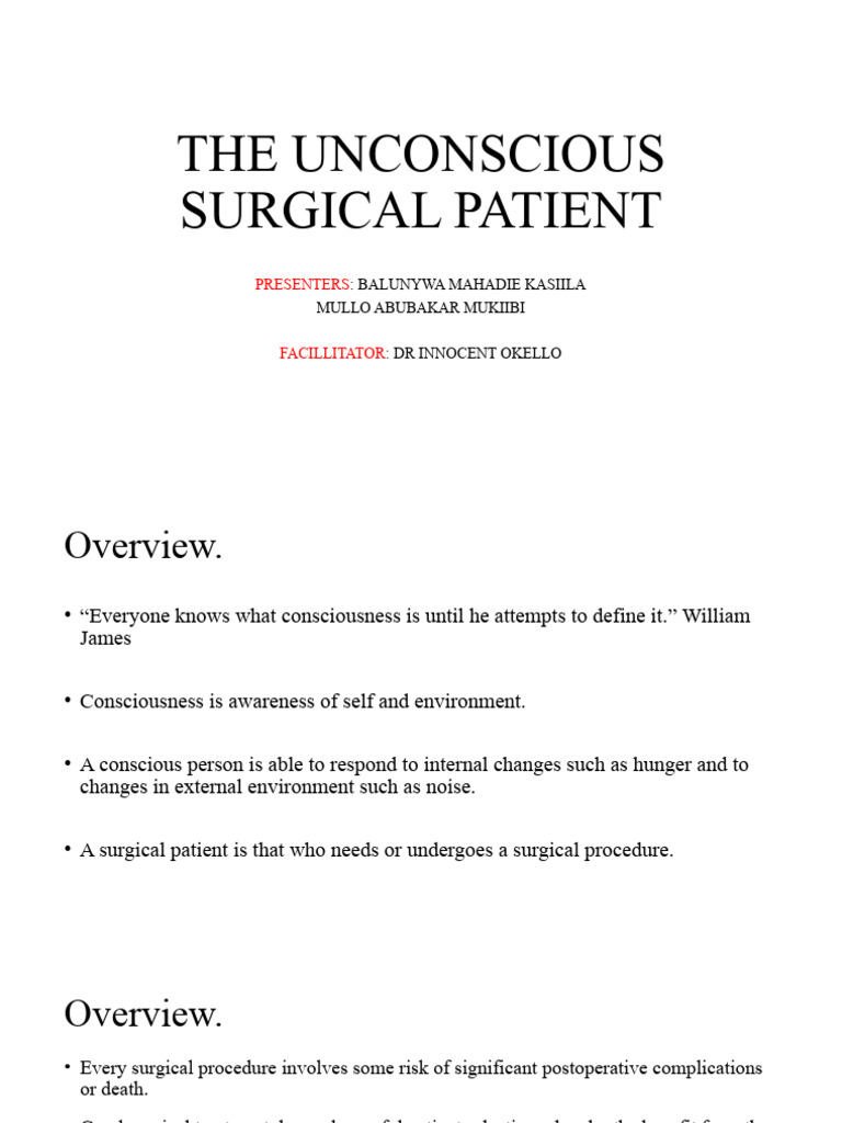 Management of An Unconscious Surgical Patient | PDF | Surgery | Anesthesia