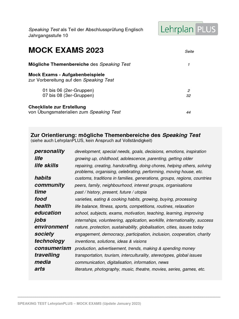 Speaking Test Mock Exams Guide | PDF | Conversation