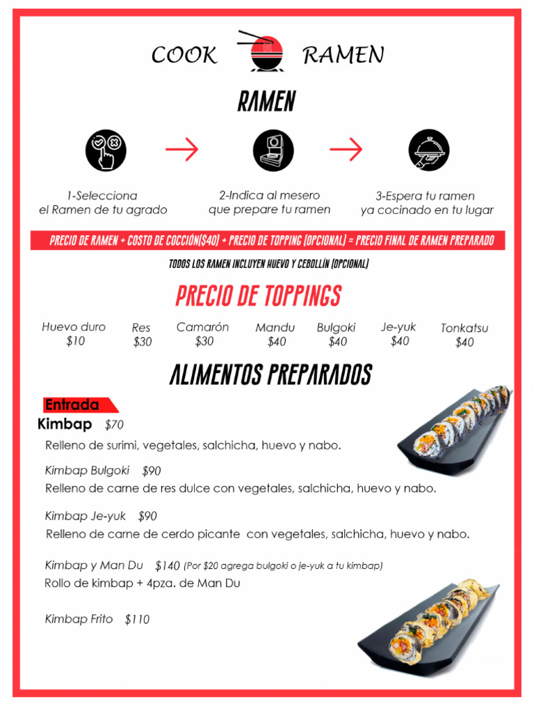 Menu Cook Ramen Insurgentes | PDF