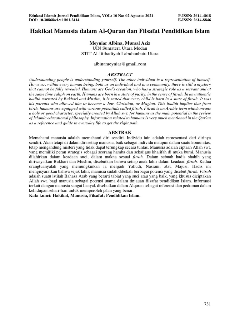 Hakikat Manusia Dalam Al-Quran Dan Filsafat Pendidikan Islam | PDF