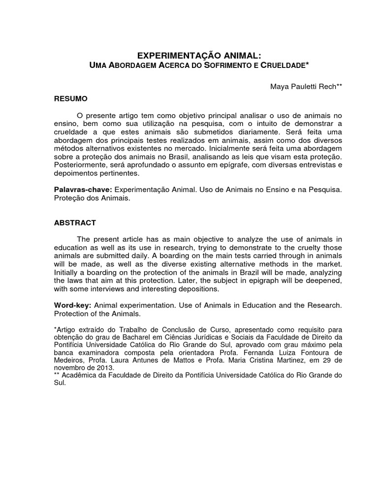 TCC Maya Pauletti Rech EXPERIMENTAÇÃO ANIMAL - Maus Tratos e Crueldade ...