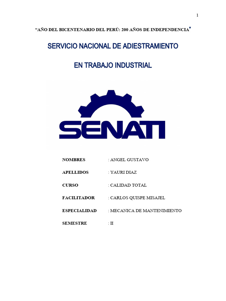 Tarea Entregable 01 Calidad Total - Angel Gustavo Yauri Diaz | PDF