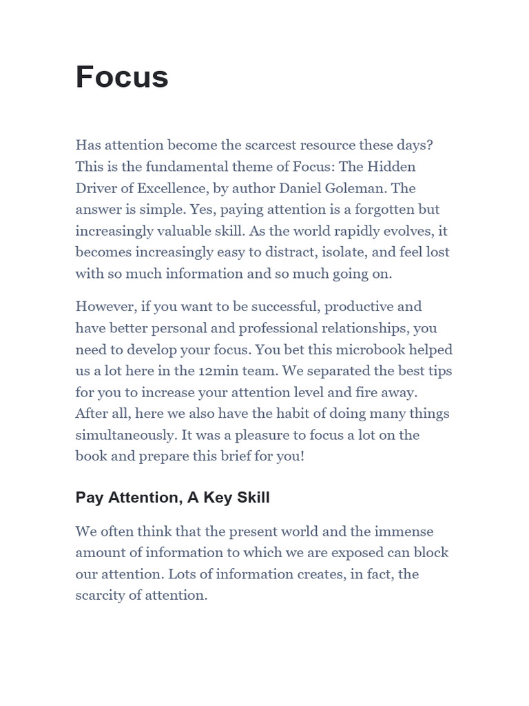Focus - Daniel Goleman | PDF | Empathy | Attention