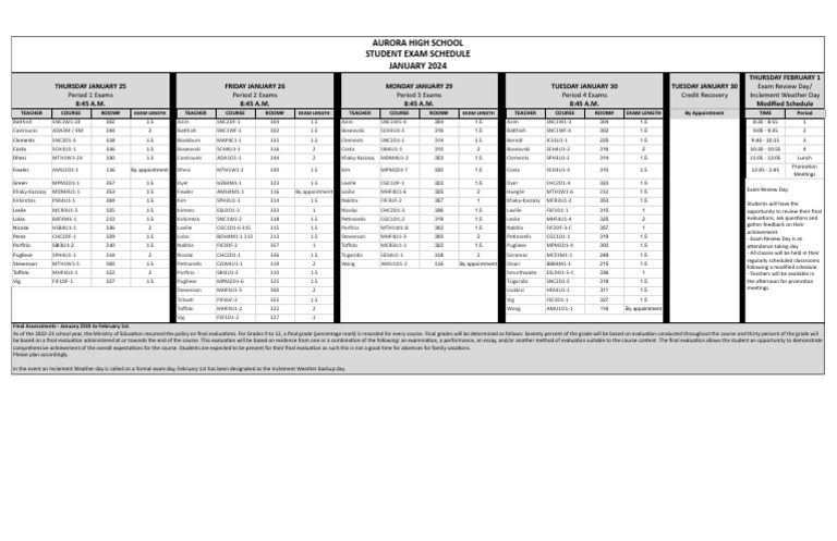 AHS Student Exam Schedule January 2024 | PDF | Schools | Educational Assessment And Evaluation