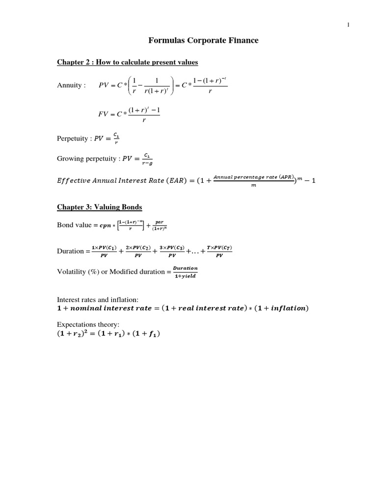 Formula Sheet | PDF | Internal Rate Of Return | Net Present Value