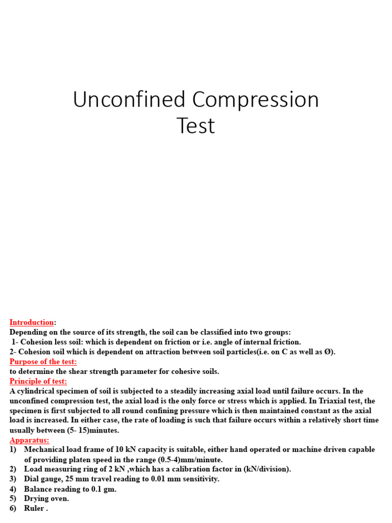 Unconfined Compression Test | PDF | Strength Of Materials | Materials ...