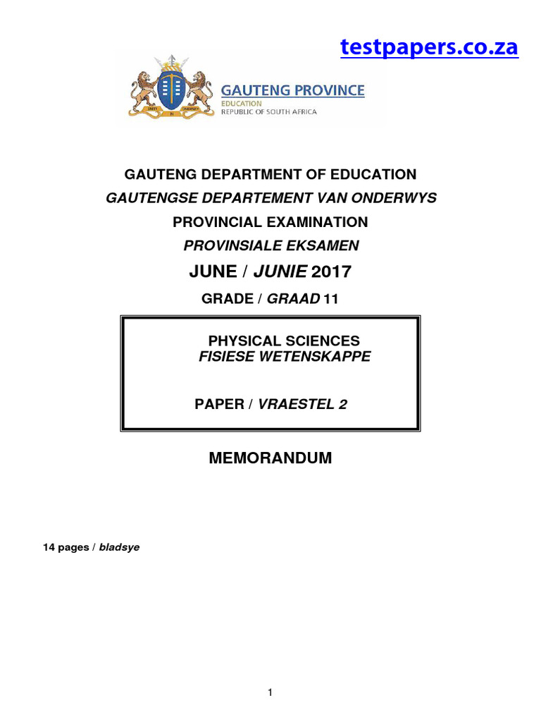 Gr11 Phy P2 (ENG & AFR) June 2017 Possible Answers | PDF | Mole (Unit) | Chemical Polarity