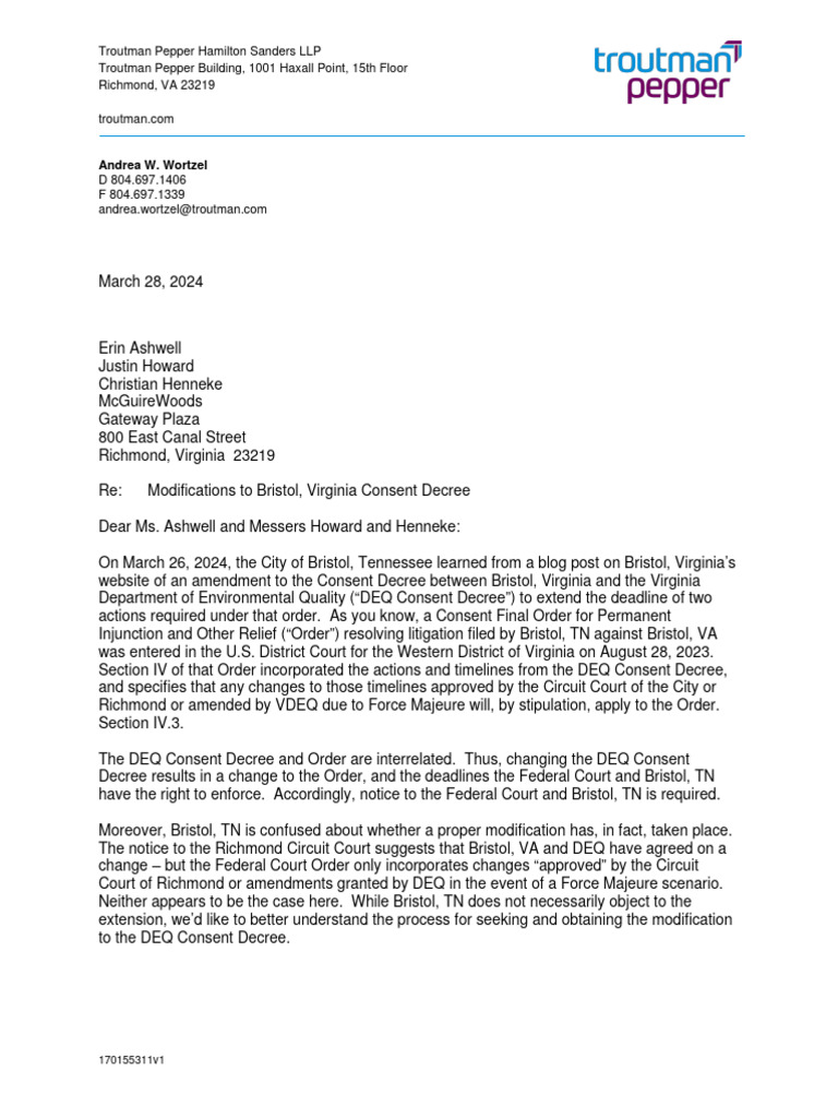 3-28-24 Letter Regarding Consent Decree Modification | PDF | Consent ...