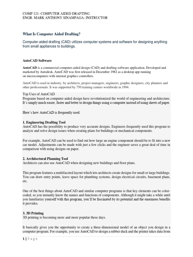 Cad Hand Out 1 | PDF | Computer Aided Design | Auto Cad