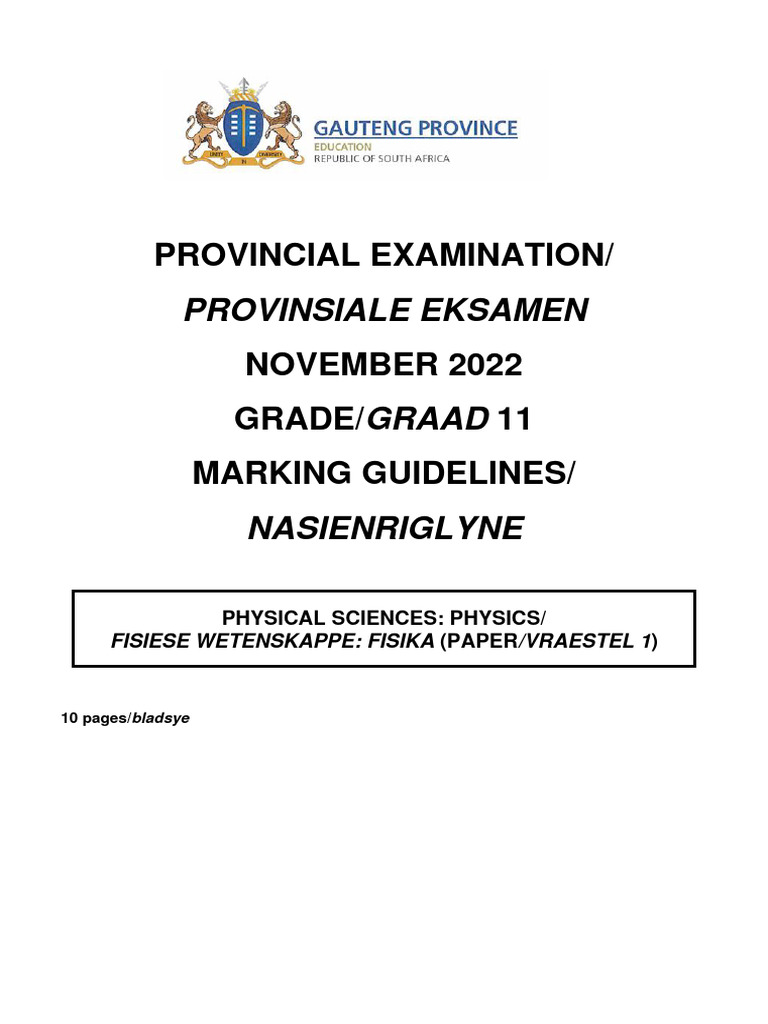 GR 11 Physical Sciences P1 (English and Afrikaans) November 2022 Possible Answers | PDF | Magnet ...