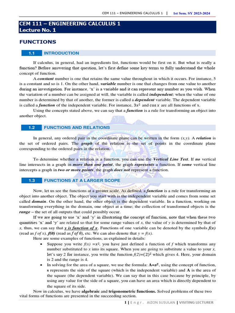Topic 1 Functions | PDF | Function (Mathematics) | Mathematics