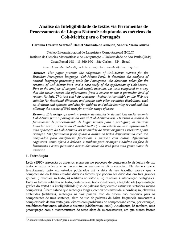 Analise de Inteligibilidade de Textos | PDF | Análise sintática ...