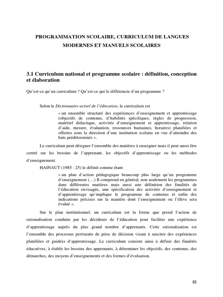 Curriculum et programme scolaire en éducation | PDF | Enseignement ...