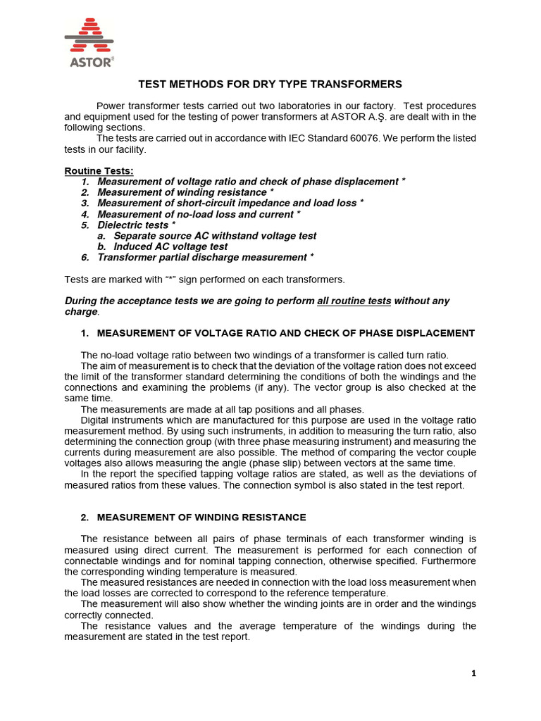 Test Methods For Dry Type Transformers Pdf Transformer Electrical Resistance And Conductance 
