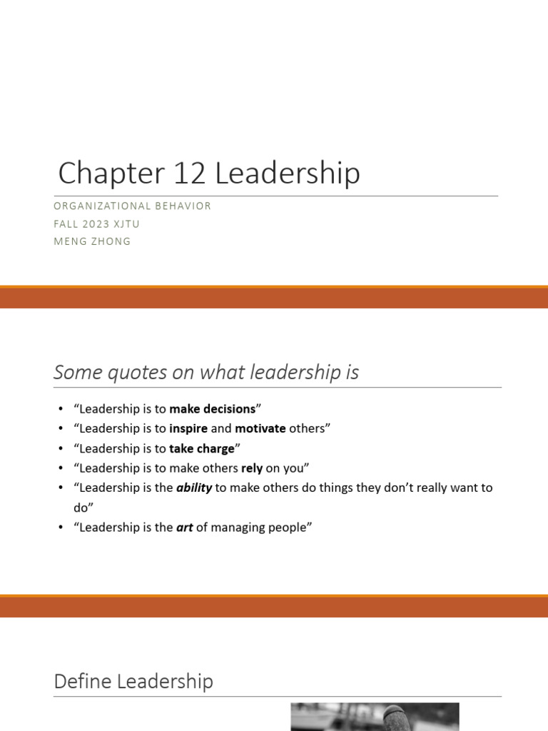 OB CH12 Leadership | Download Free PDF | Leadership | Power (Social And ...