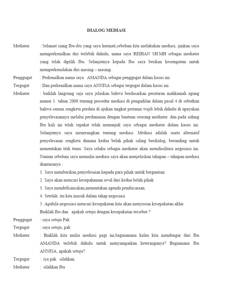 Dialog Mediasi (Reihan) Tanpa Tabel | PDF