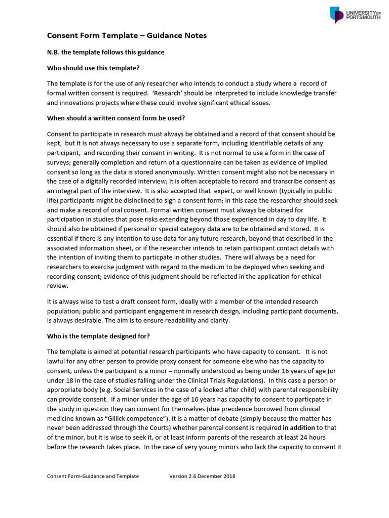 Guidance and Template For Gaining Preparing A Consent Form | PDF ...