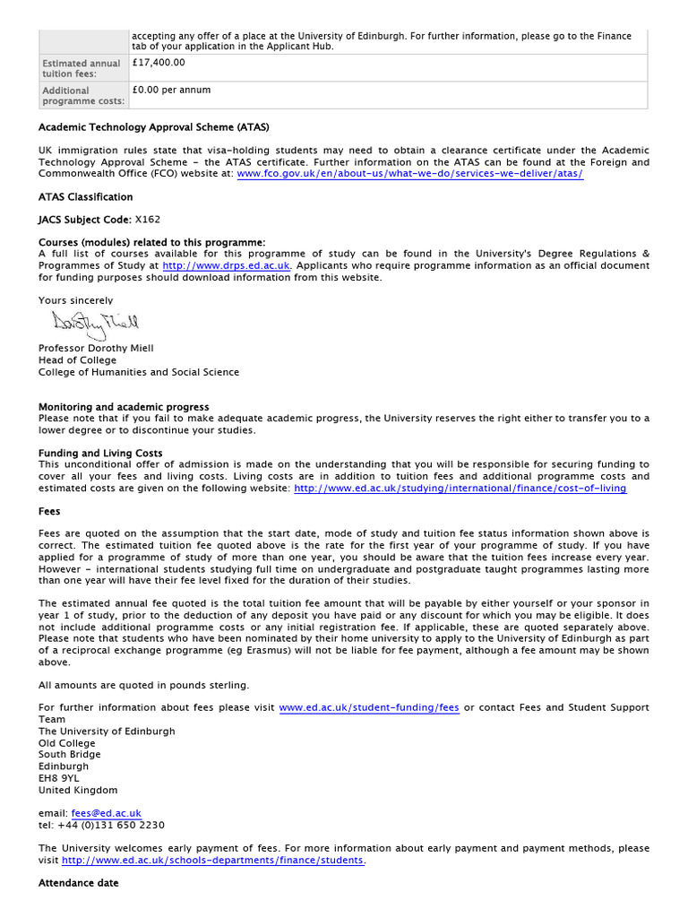 University of Edinburgh Admission and Fees Guide | PDF | Tuition ...