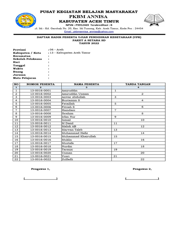 Absen Hadir Upk | PDF