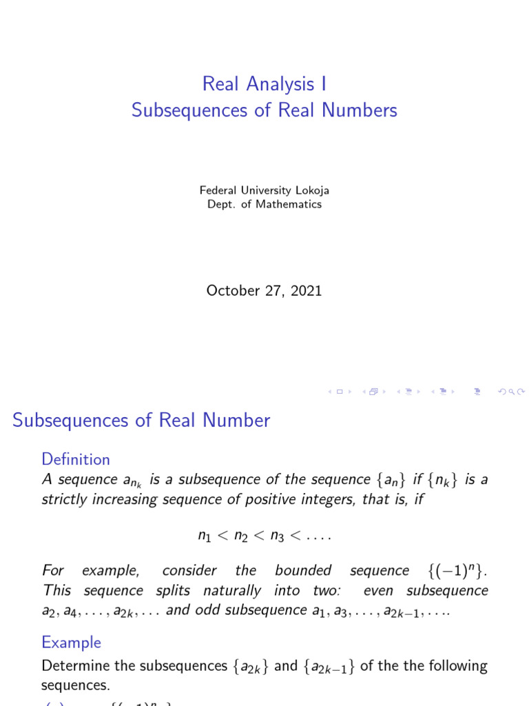 Subsequences of Real Numbers | PDF | Sequence | Limit (Mathematics)