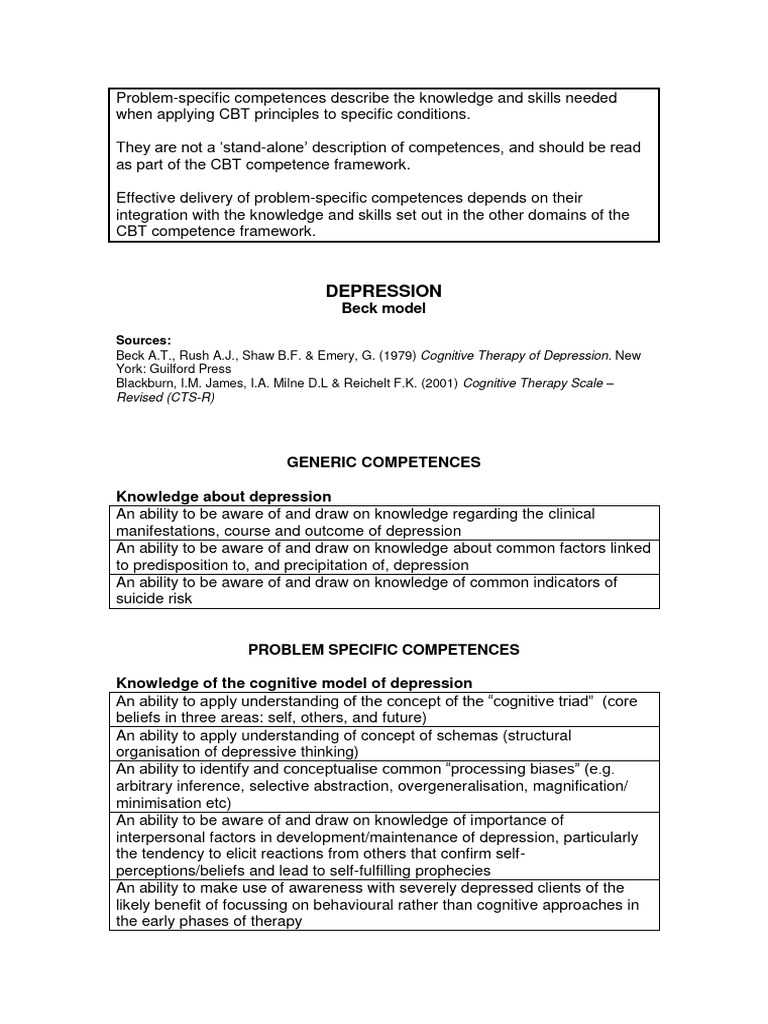 Depression Brochure - Beck Model | PDF | Thought | Psychotherapy