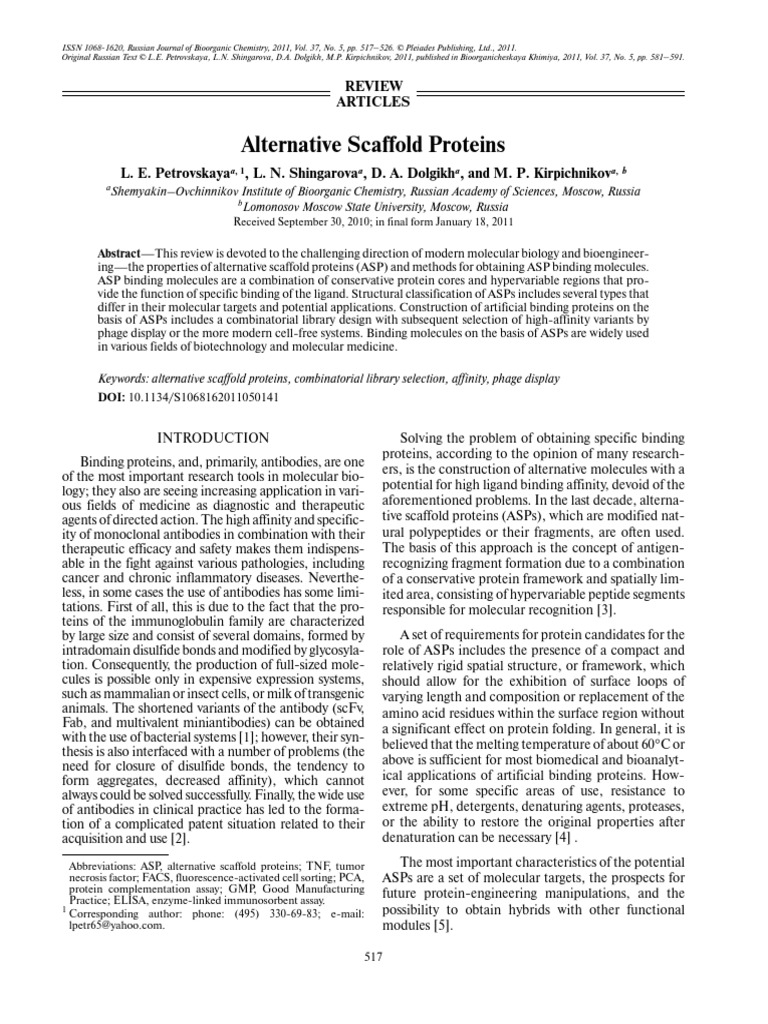Alternative Scaffold Proteins | PDF | Proteins | Vector (Molecular Biology)
