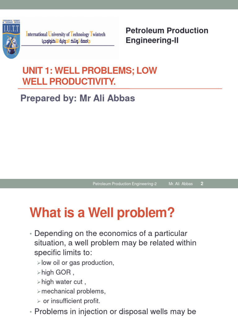 Unit 1 - Well Problems Low Well Productivity | Download Free PDF ...