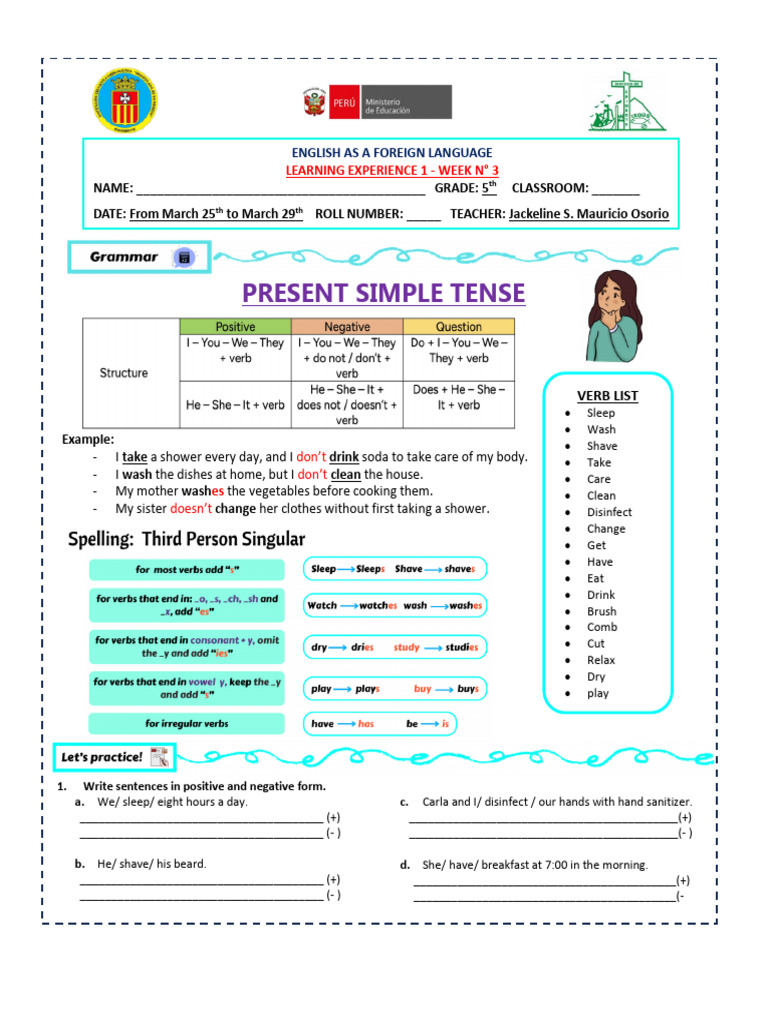 Present Simple Tense - Practice | Download Free PDF | Linguistics
