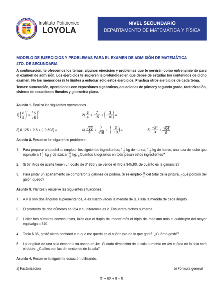 Guía de Práctica Cuarto de Secundaria - Matemática | PDF | Matemáticas