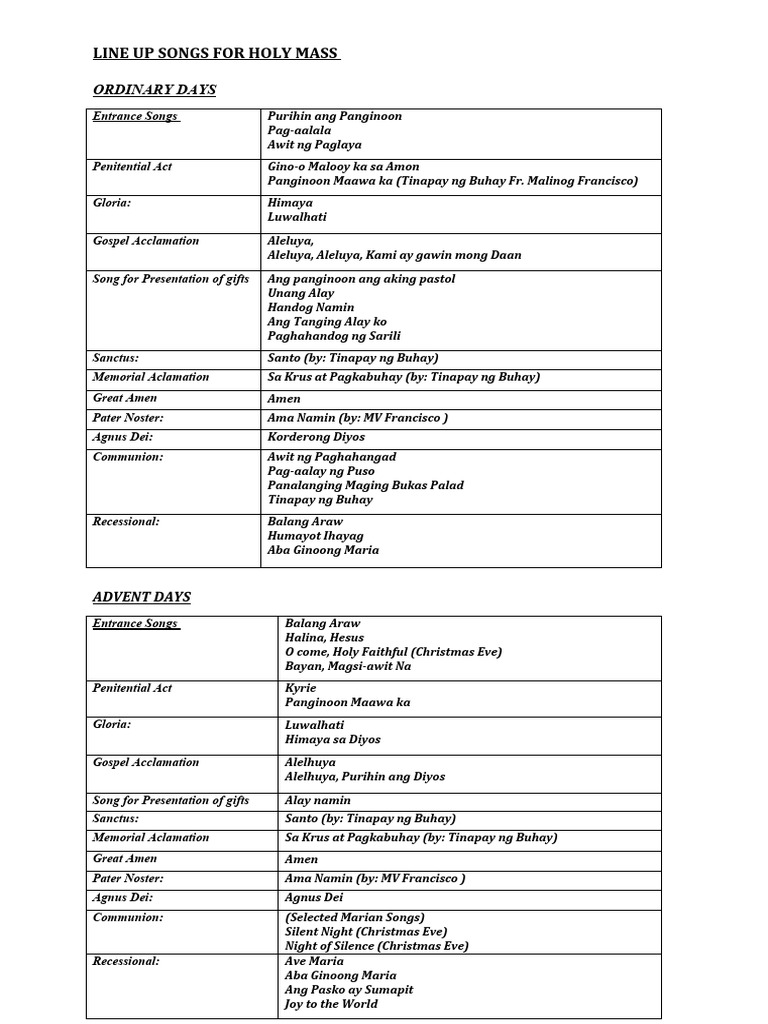 Preparation Songs For Catholic Mass | PDF