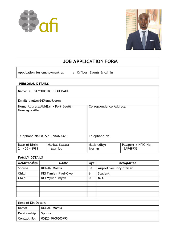 AFI Job Application Form | PDF