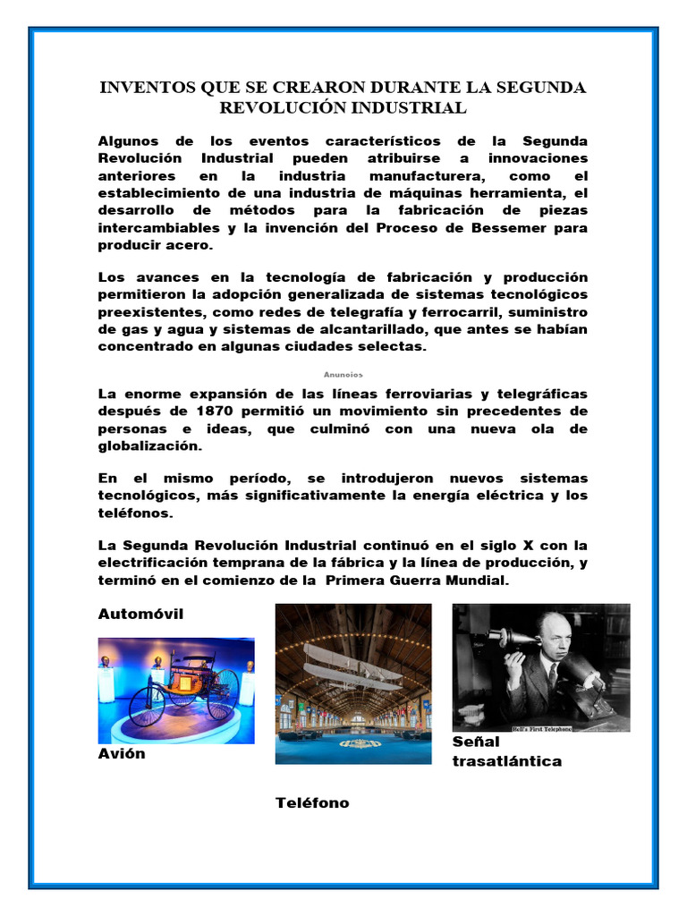 Inventos Que Se Crearon Durante La Segunda Revolución Industrial | PDF ...