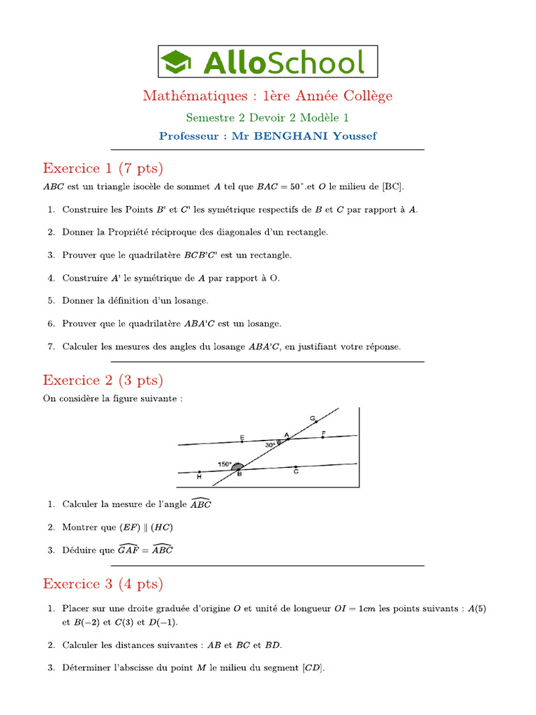 Math 1ac Semestre 2 Devoir 2 Modele 1 1 | PDF