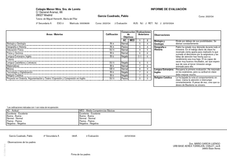 Pablo GC 3º Secundaria A 2 Evaluación 240320 145801 | PDF