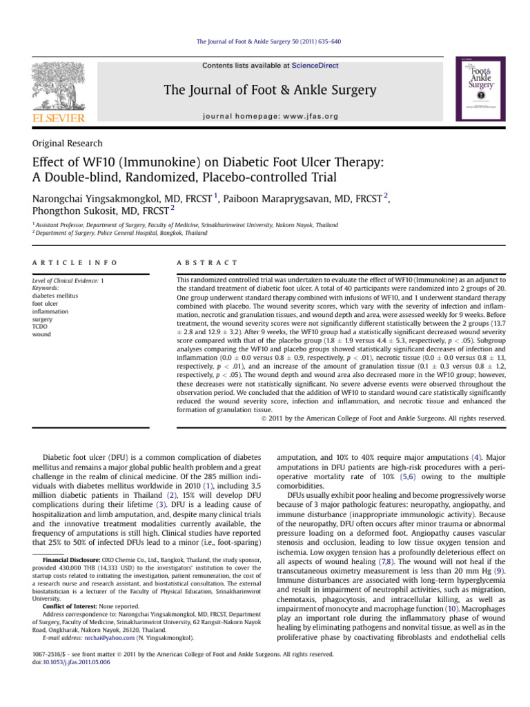 WF10 (Immunokine) On Diabetic Foot Ulcer | PDF | Wound | Placebo