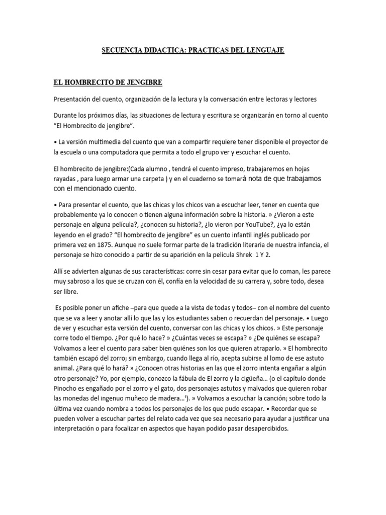 Secuencia Didáctica: El Hombrecito de Jengibre | PDF