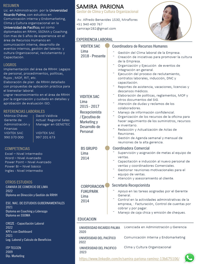 CV - Samira Pariona | PDF | Gestión de recursos humanos | Liderazgo