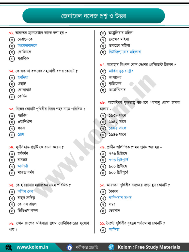 100 General Knowledge MCQ | PDF
