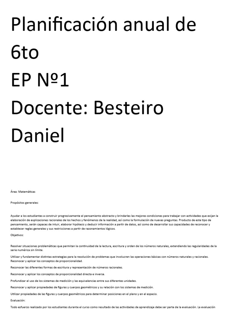 Planificación Anual de 6to | PDF | División (Matemáticas) | Zona