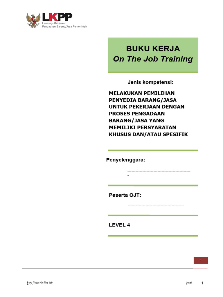 Buku Kerja OJT JK Pemilihan Penyedia Level 4 | PDF