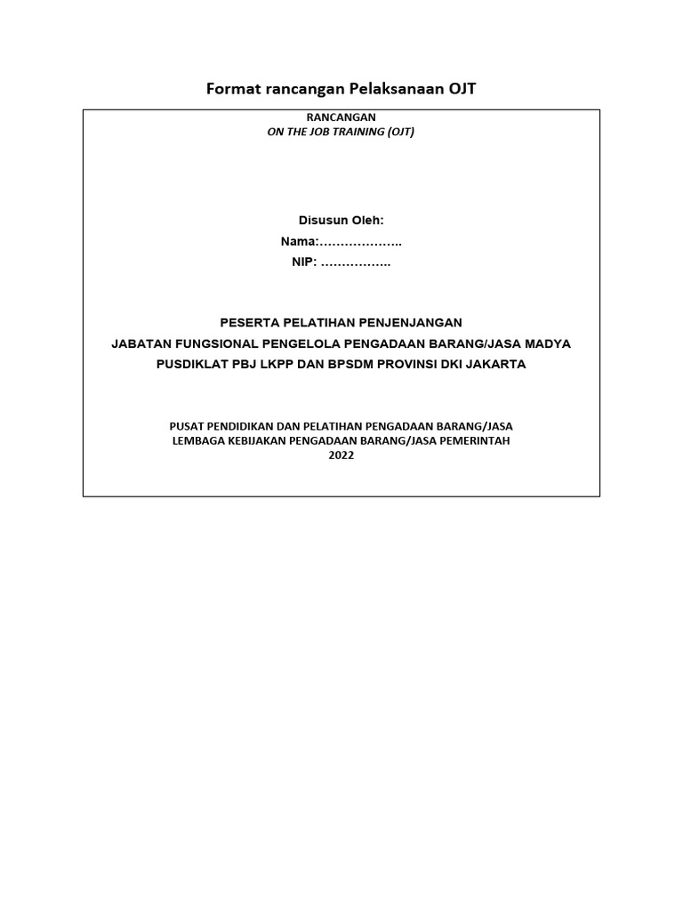 Format Rancangan Pelaksanaan OJT | PDF