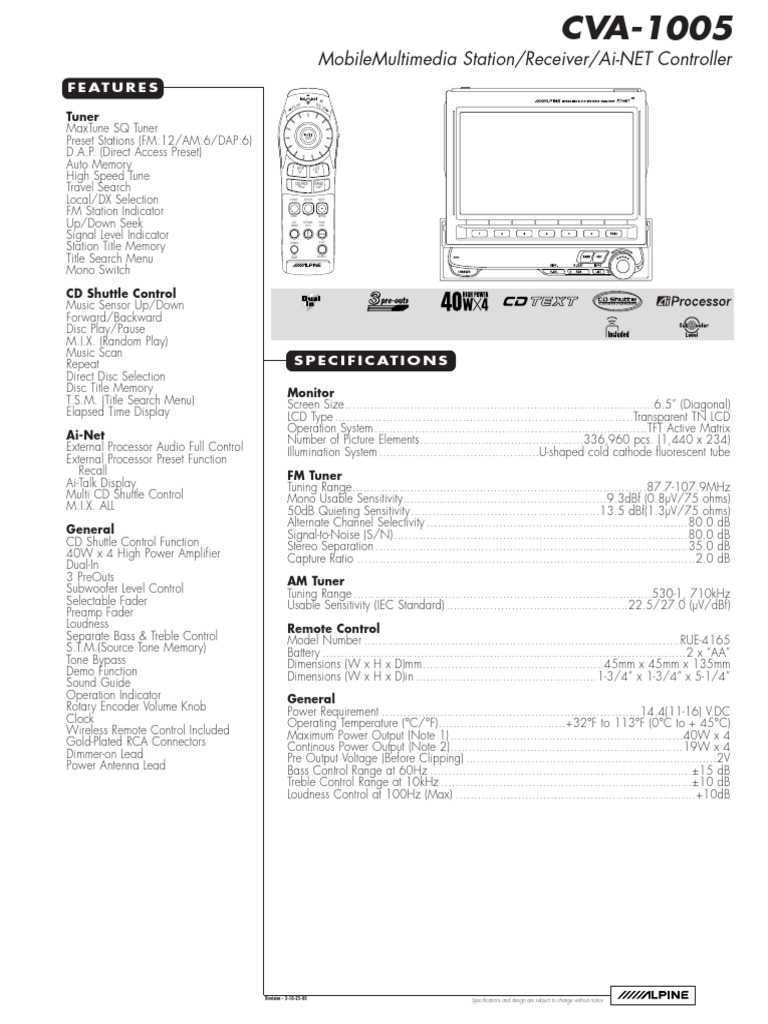 Alpine Cva-1005 Wiring Diagram | PDF | Electronics | Electrical Engineering