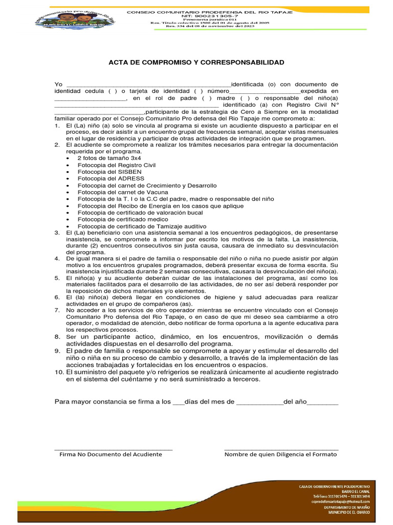 Acta de Compromiso y Corresponsabilidad | PDF