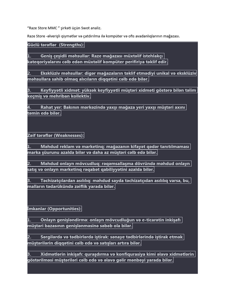 Raze Store Swot analiz | PDF