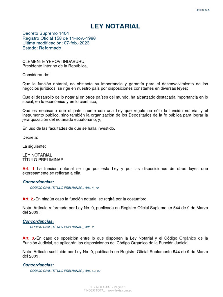 Ley Notarial de Ecuador 2023 | PDF | Propiedad de la comunidad | Justicia