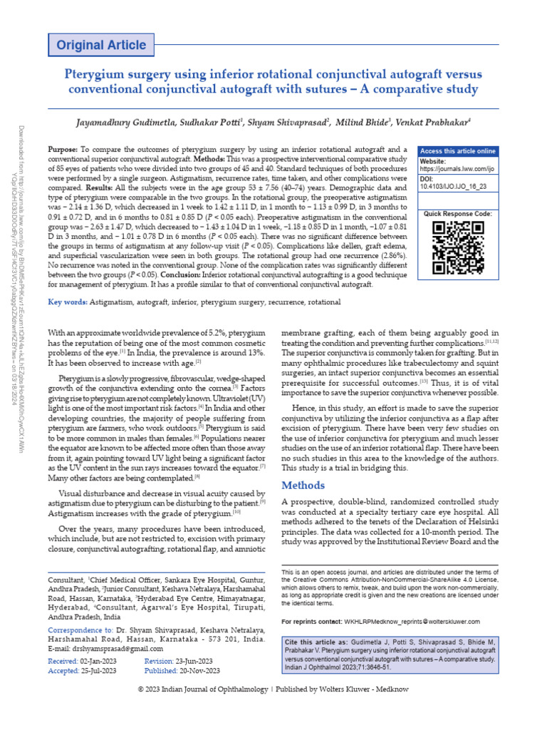 Pterygium Surgery Using Inferior Rotational.14 | PDF | Statistics | Surgery