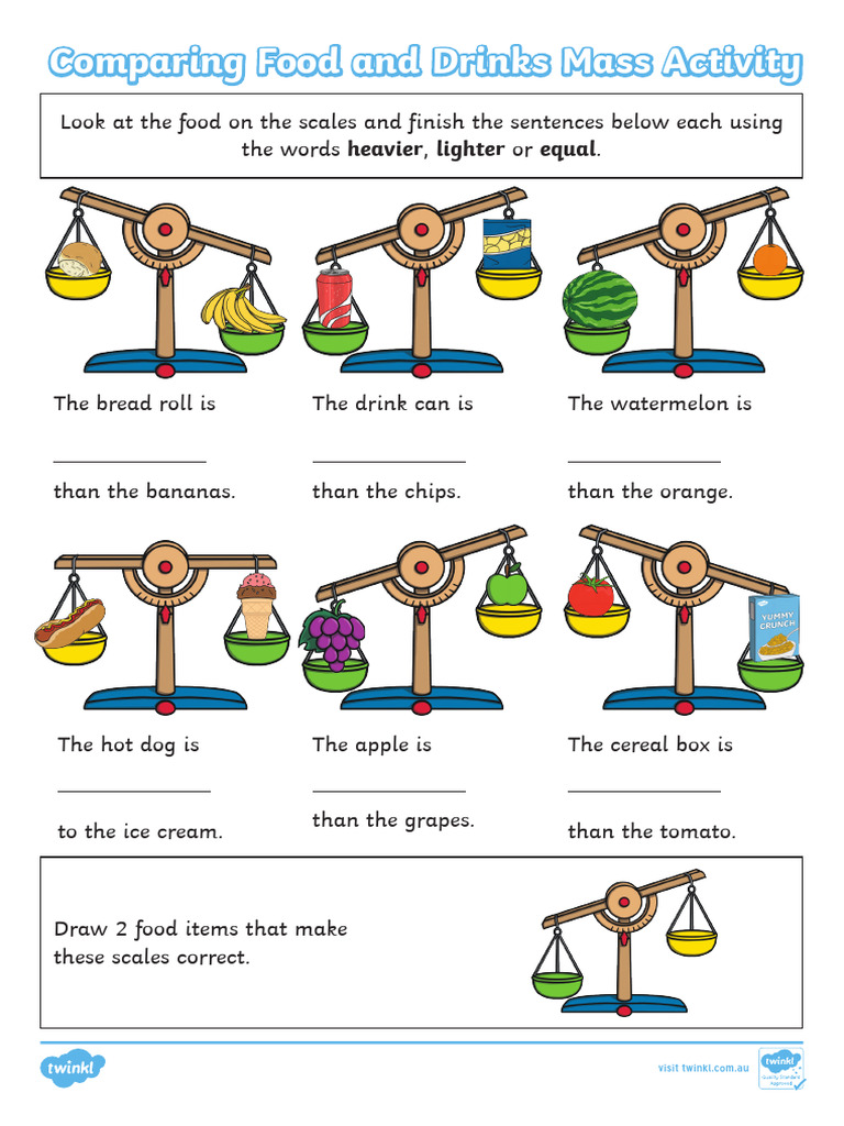 Food and Drink Mass Comparison Activity | PDF | Cooking, Food & Wine